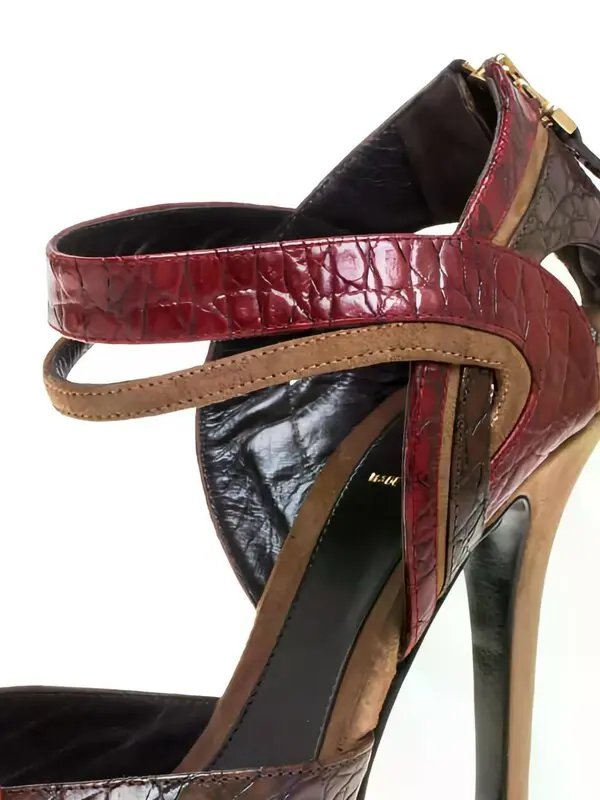Fendi 130mm Croc-embossed Leather Platform Heeled Sandals