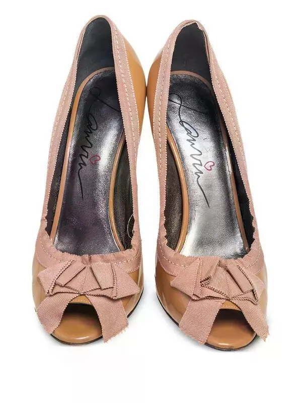 LANVIN Patent Leather Peep Toe Pumps With Bow Detailing - Neutrals