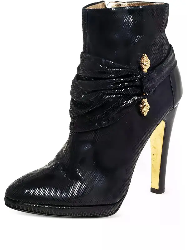 Roberto Cavalli Nubuck Leather Ankle Boots With Gold Tone Hardware - Black