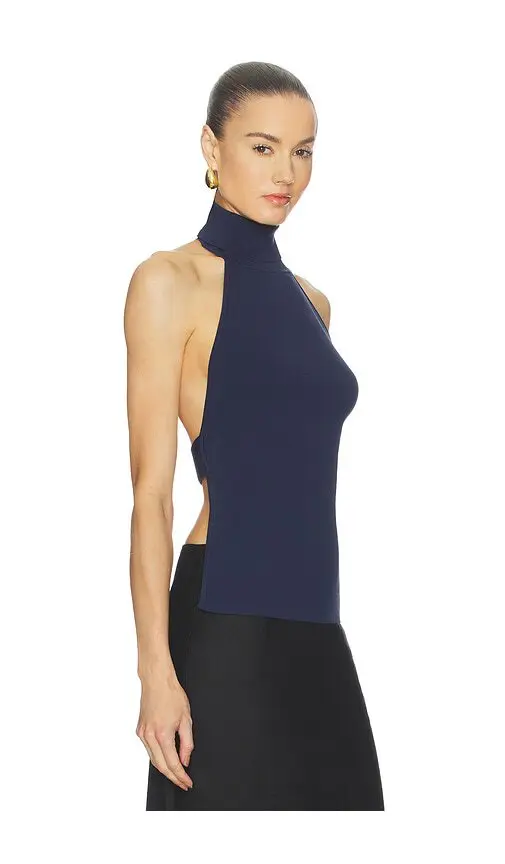 Cult Gaia Sleeveless High Neck Knit Top - Navy
