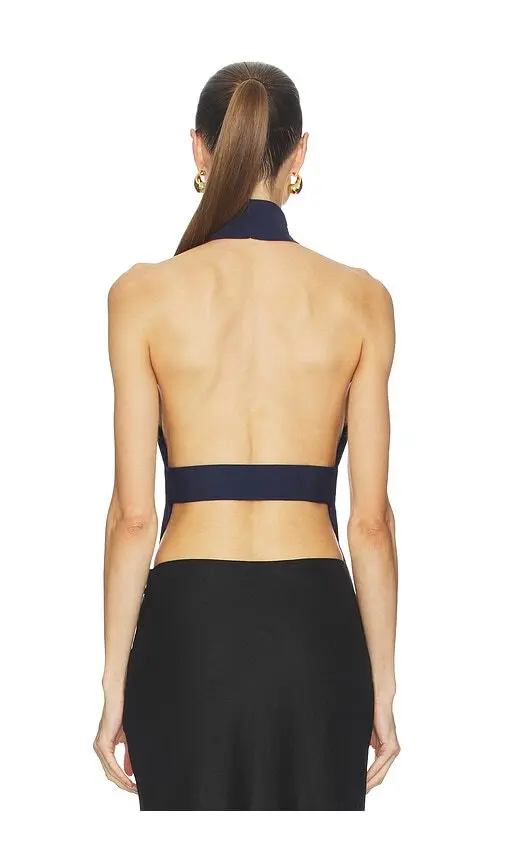 Cult Gaia Sleeveless High Neck Knit Top - Navy
