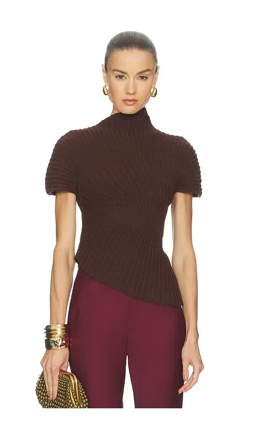 Cult Gaia Annemie Ribbed Knit Top - Brown