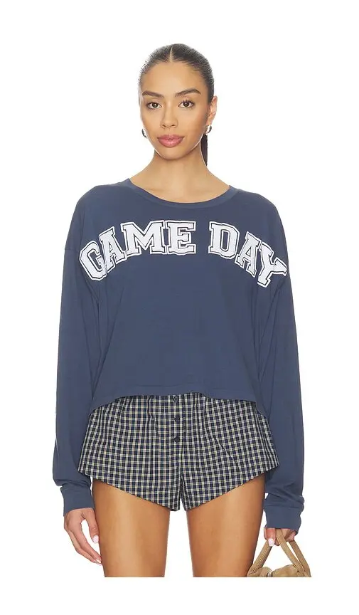 Daydreamer Game Day Long Sleeve Cropped Top - Navy