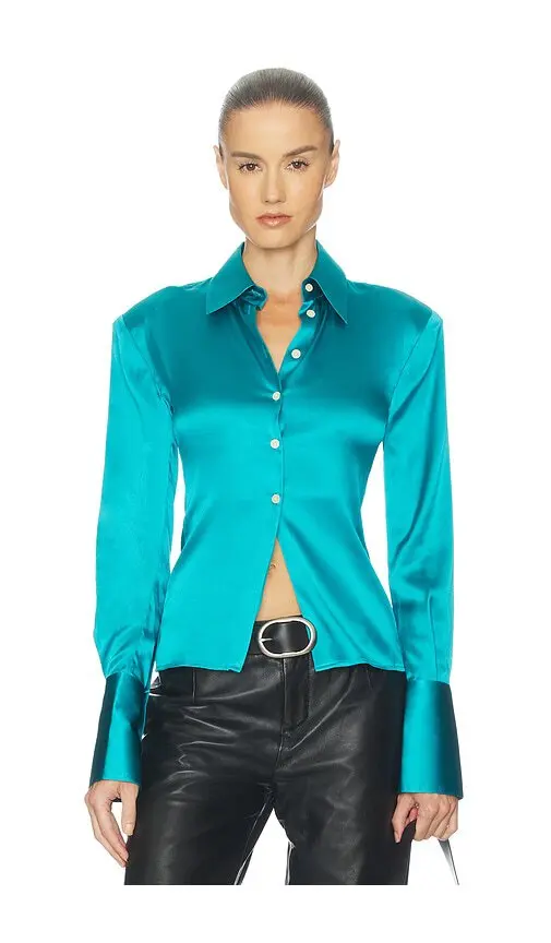 HELSA The Silk Charmeuse Shirt - Blue