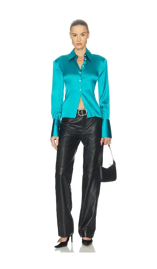 HELSA Silk Charmeuse Shirt - Blue