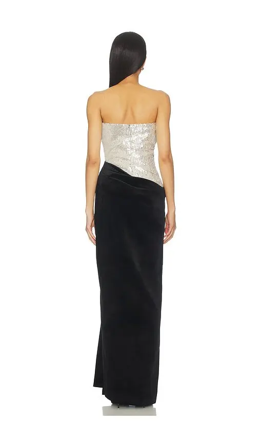 NADINE MERABI Sequin Corset Velvet Maxi Dress With Slit