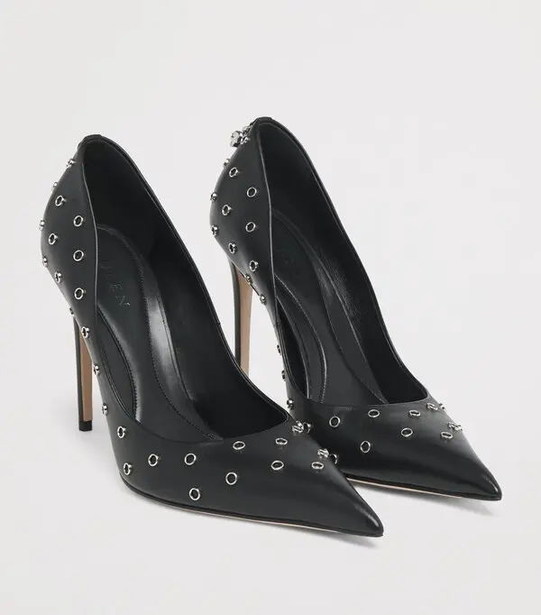 Alexander McQueen Leather Eyelet Detail Pointed Toe High Heel Pumps