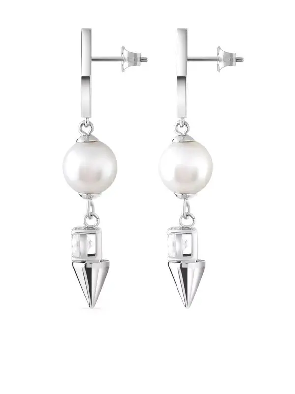 Philipp Plein Tone Spike And Pearl Drop Earrings - Silver