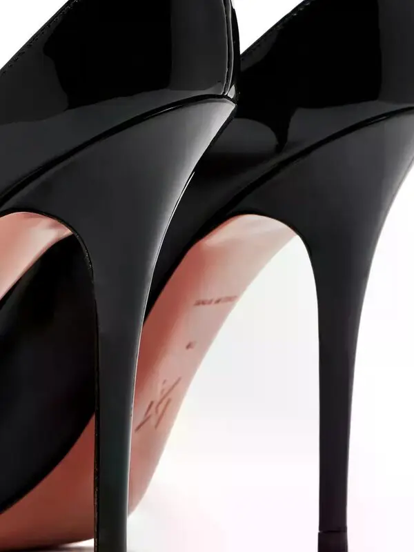 Amina Muaddi Patent Peep-toe Stiletto Heels - Black