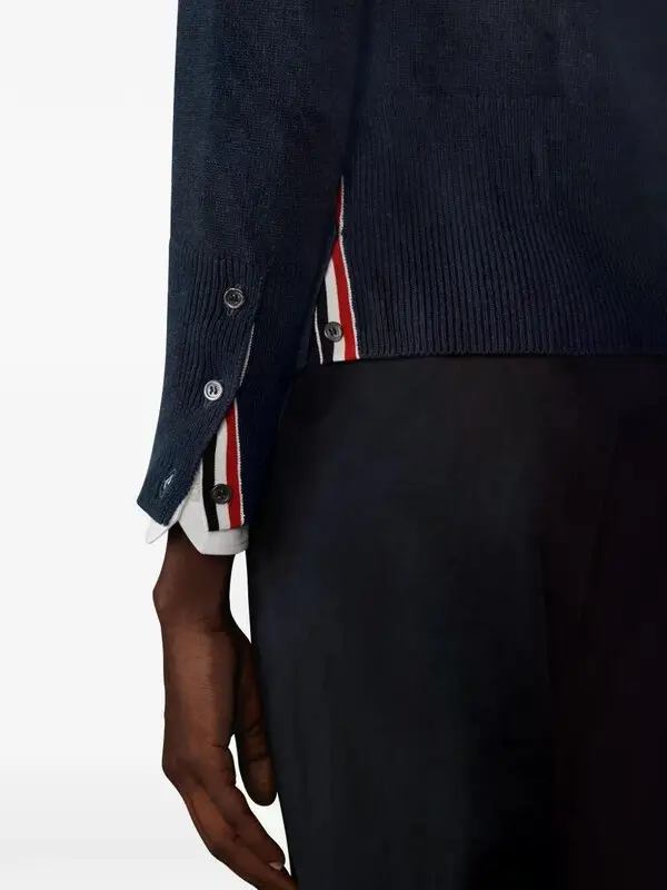 Thom Browne Navy Wool 4-bar Intarsia Cardigan