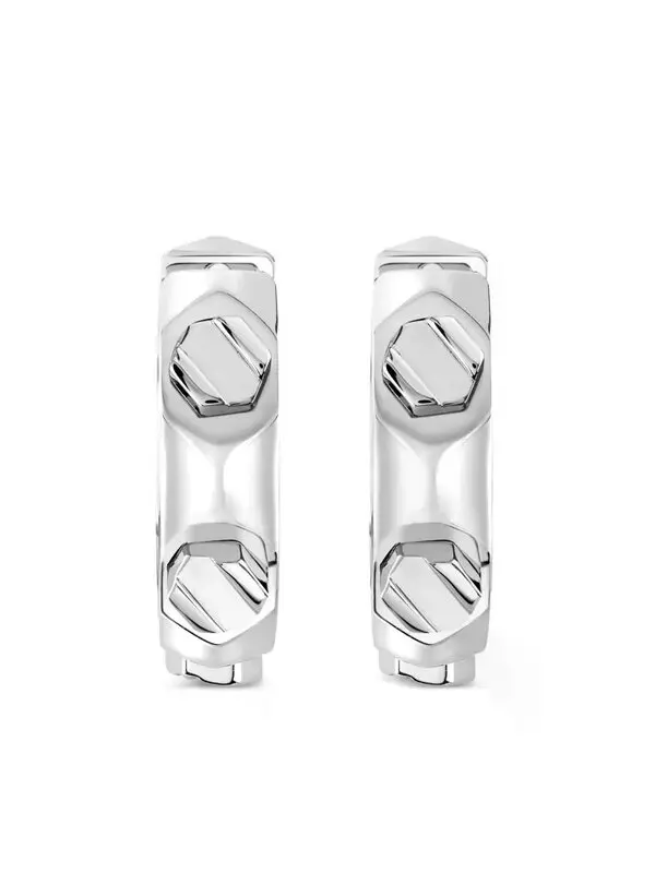 Philipp Plein Stainless Steel Hoop Earrings With Hexagonal Detail - Silver