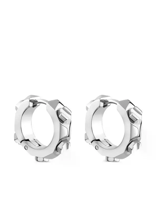 Philipp Plein Stainless Steel Hoop Earrings With Hexagonal Detail - Silver