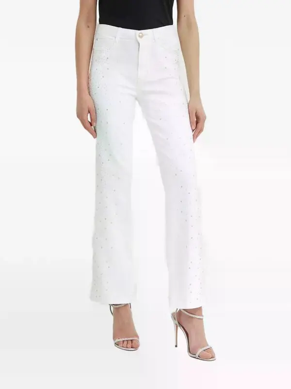 Guess Rhinestone Embellished Flared Jeans - White