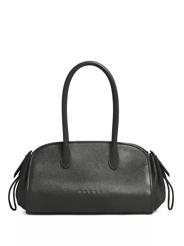 Marni Tulipea Drawstring Leather Tote Bag - Black