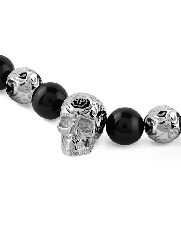 Philipp Plein Stainless Steel And Onyx Skull Necklace