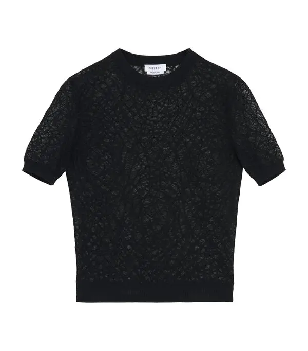 Alexander McQueen Cotton-silk Lace Top - Black