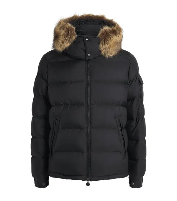 Moncler Cropped Down Puffer Jacket With Faux Fur Trim