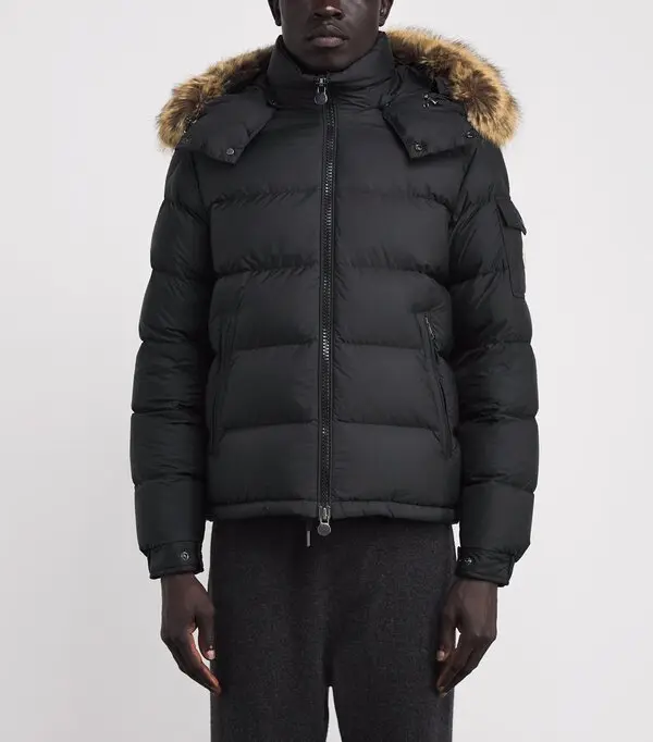Moncler Cropped Down Puffer Jacket With Faux Fur Trim