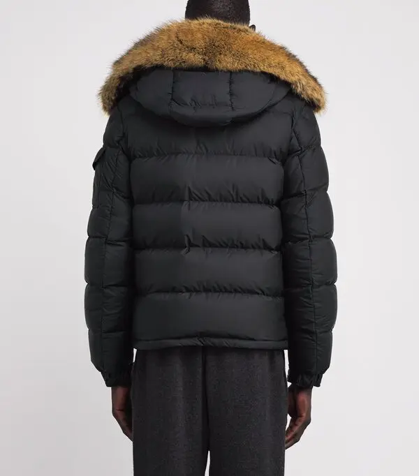 Moncler Cropped Down Puffer Jacket With Faux Fur Trim