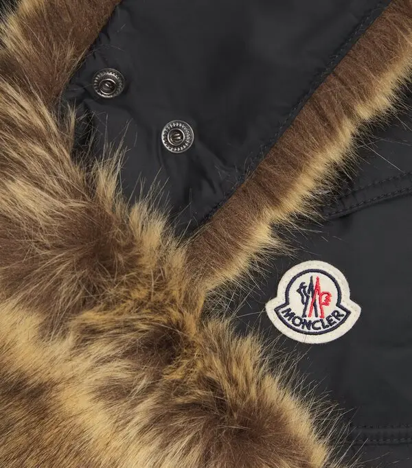 Moncler Cropped Down Puffer Jacket With Faux Fur Trim