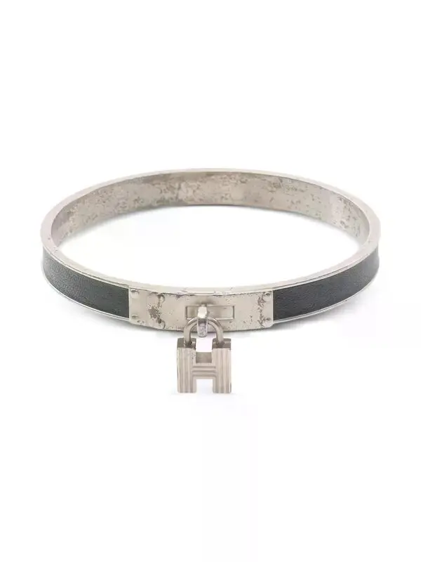 Hermès Leather Kelly Padlock Bangle - Silver