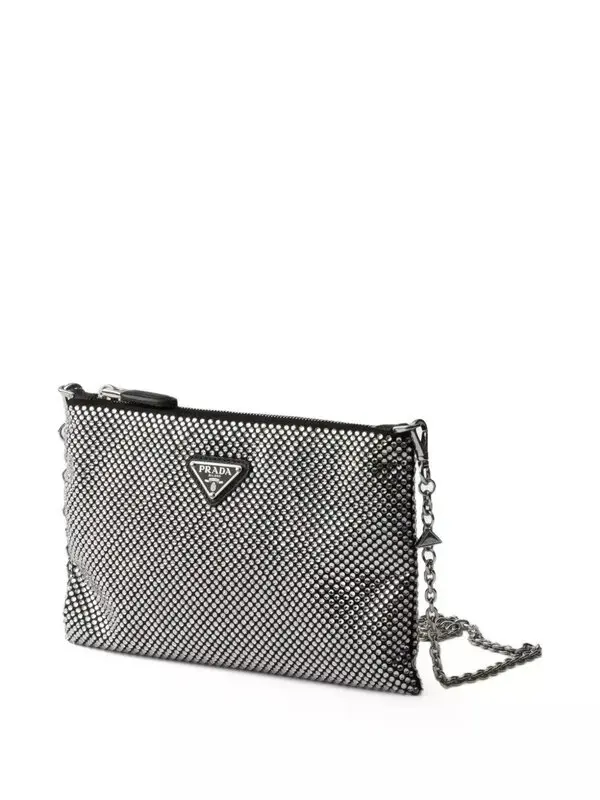 Prada Mini Crystal-studded Cross Body Bag - Silver