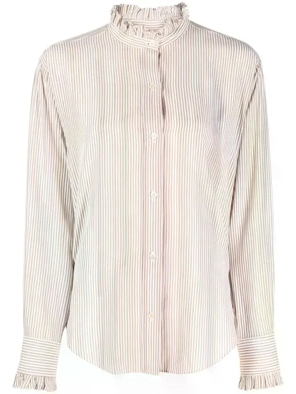 MARANT ETOILE Saoli" Ruffle-collar Striped Cotton Shirt