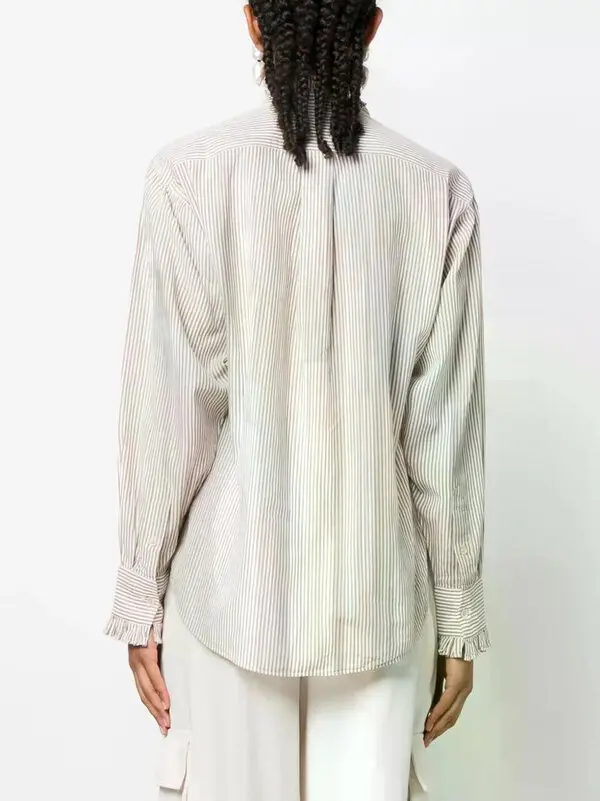 MARANT ETOILE Saoli" Ruffle-collar Striped Cotton Shirt