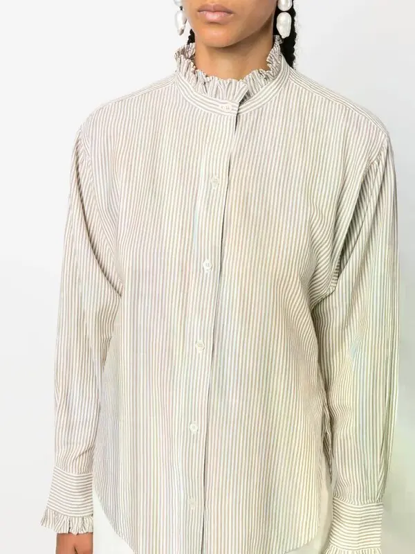 MARANT ETOILE Saoli" Ruffle-collar Striped Cotton Shirt
