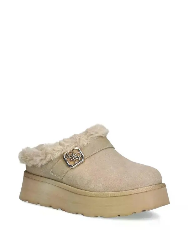 Guess Dolmana Platform Slippers With Faux-fur Trim - Neutrals