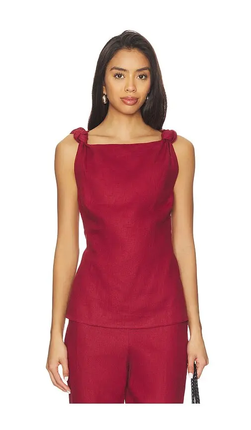 Faithfull The Brand Sleeveless Linen Blend Top With Tie Detail - Burgundy