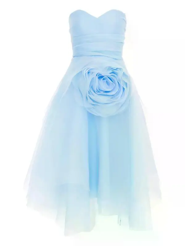 ANA RADU Strapless Floral Appliqué Midi Dress - Blue