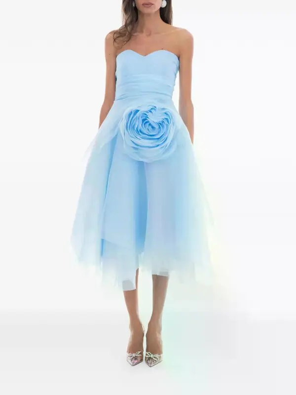 ANA RADU Strapless Floral Appliqué Midi Dress