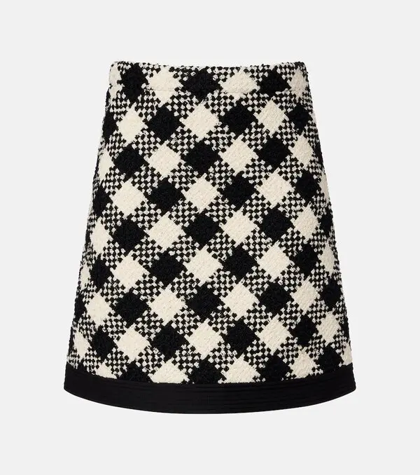 Valentino Garavani Cotton And Wool-blend Tweed Miniskirt With Checked Pattern - Black