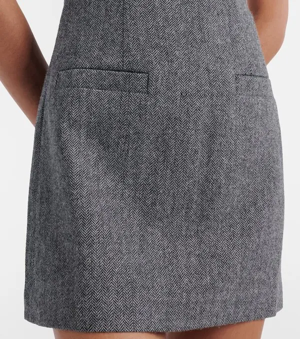 SELF-PORTRAIT Herringbone Wool-blend Minidress With Embroidered Collar