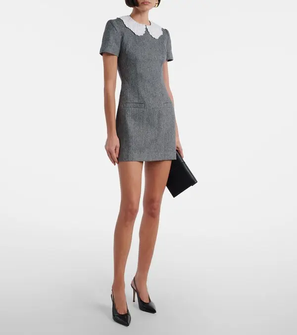 SELF-PORTRAIT Herringbone Wool-blend Minidress With Embroidered Collar