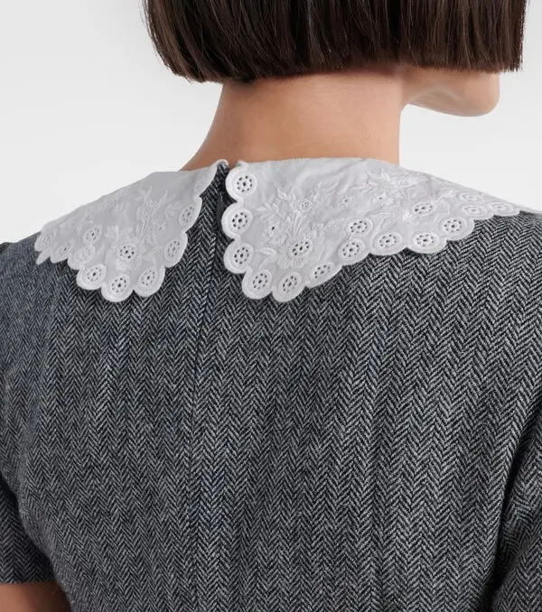 SELF-PORTRAIT Herringbone Wool-blend Minidress With Embroidered Collar