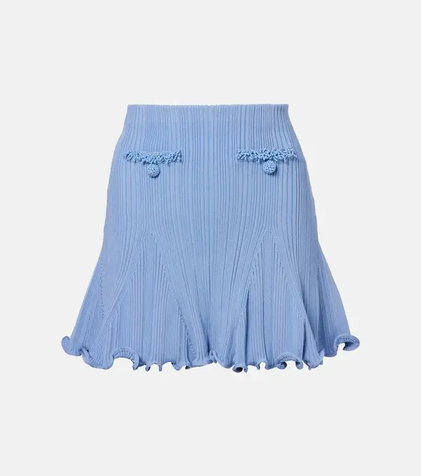 SELF-PORTRAIT Beaded Ribbed-knit Miniskirt