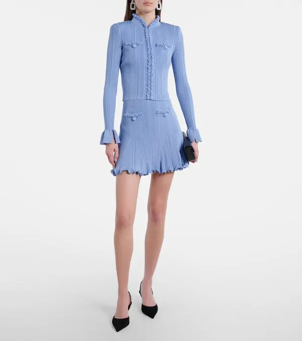 SELF-PORTRAIT Beaded Ribbed-knit Miniskirt
