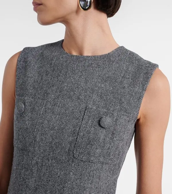 SELF-PORTRAIT Sleeveless Herringbone Wool-blend Minidress