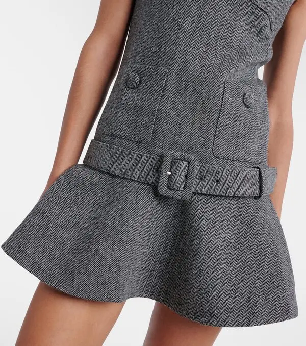 SELF-PORTRAIT Sleeveless Herringbone Wool-blend Minidress