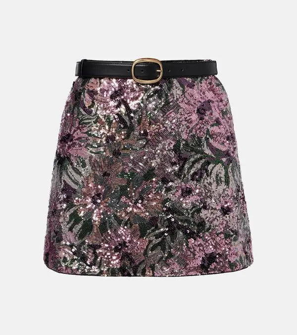 SELF-PORTRAIT Floral Sequined Mini Skirt