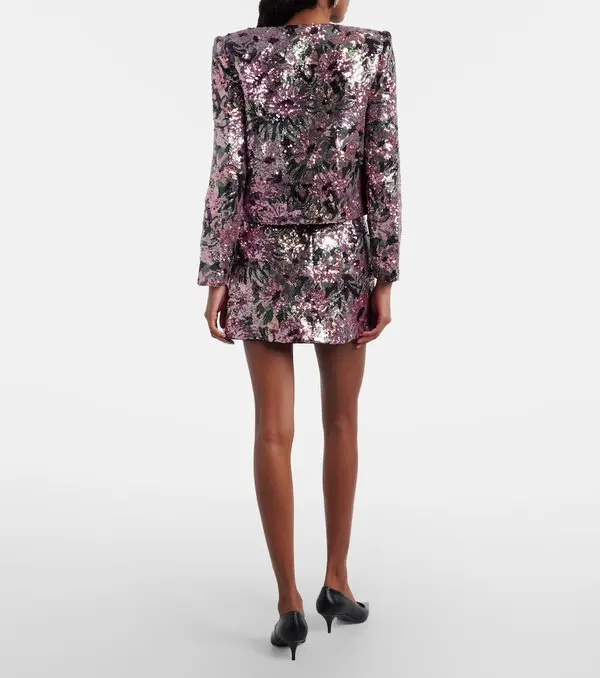 SELF-PORTRAIT Floral Sequined Mini Skirt