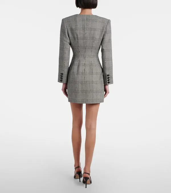 SELF-PORTRAIT Checked Wool-blend Minidress