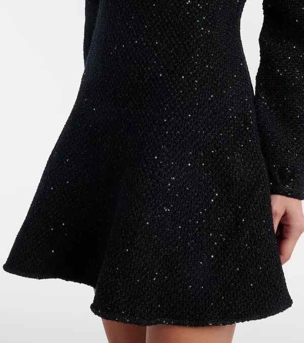 SELF-PORTRAIT Bow-detail Sequined Knit Mini Dress