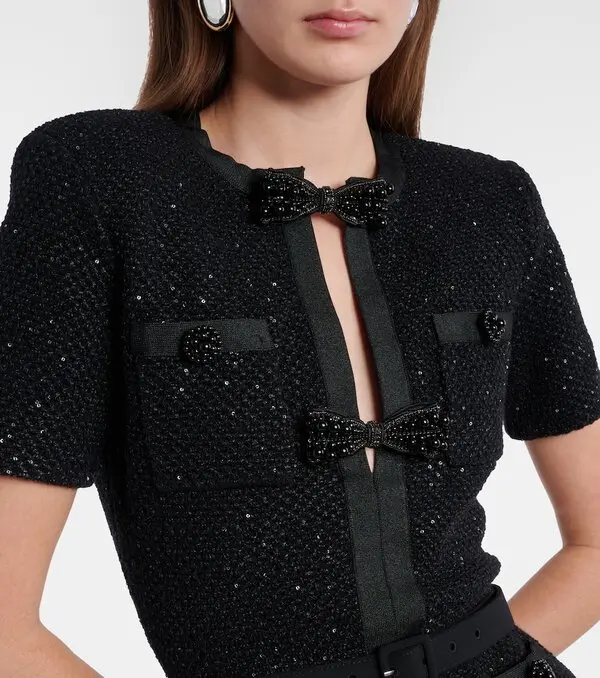 SELF-PORTRAIT Sequined Knitted Top With Bow Detail