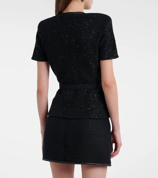 SELF-PORTRAIT Sequined Knitted Top With Bow Detail