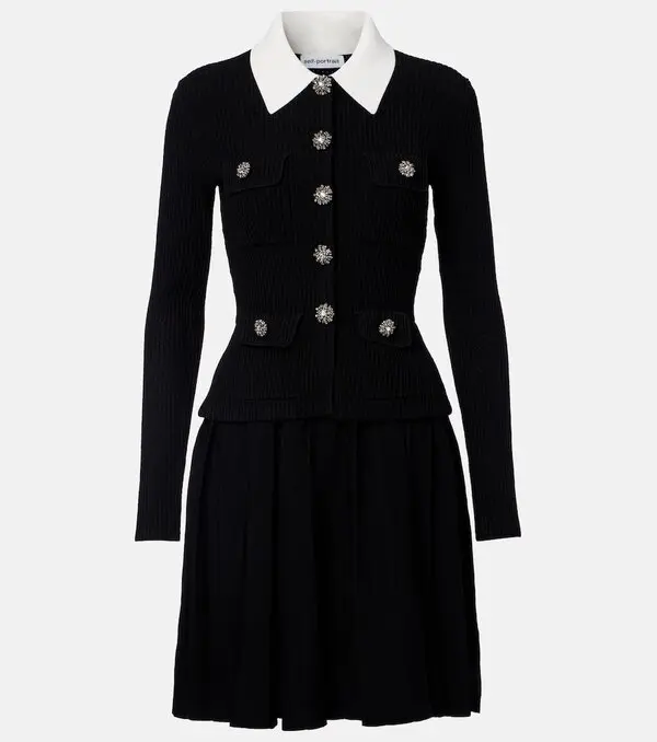 SELF-PORTRAIT Embellished Pleated Minidress - Black