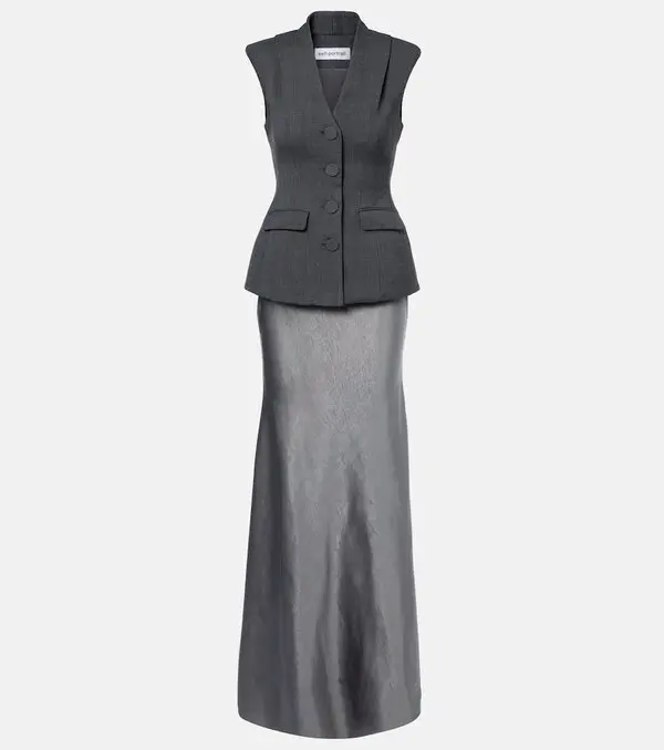 SELF-PORTRAIT Peplum Satin Gown Set - Grey