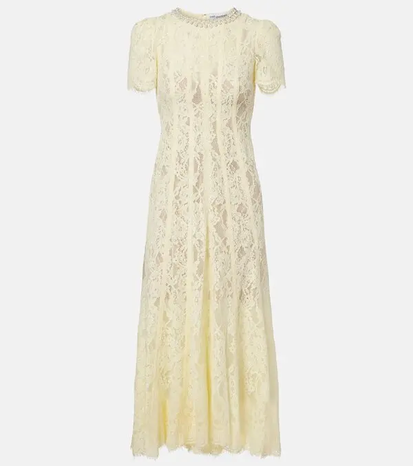 SELF-PORTRAIT Embellished Lace Midi Dress - Yellow